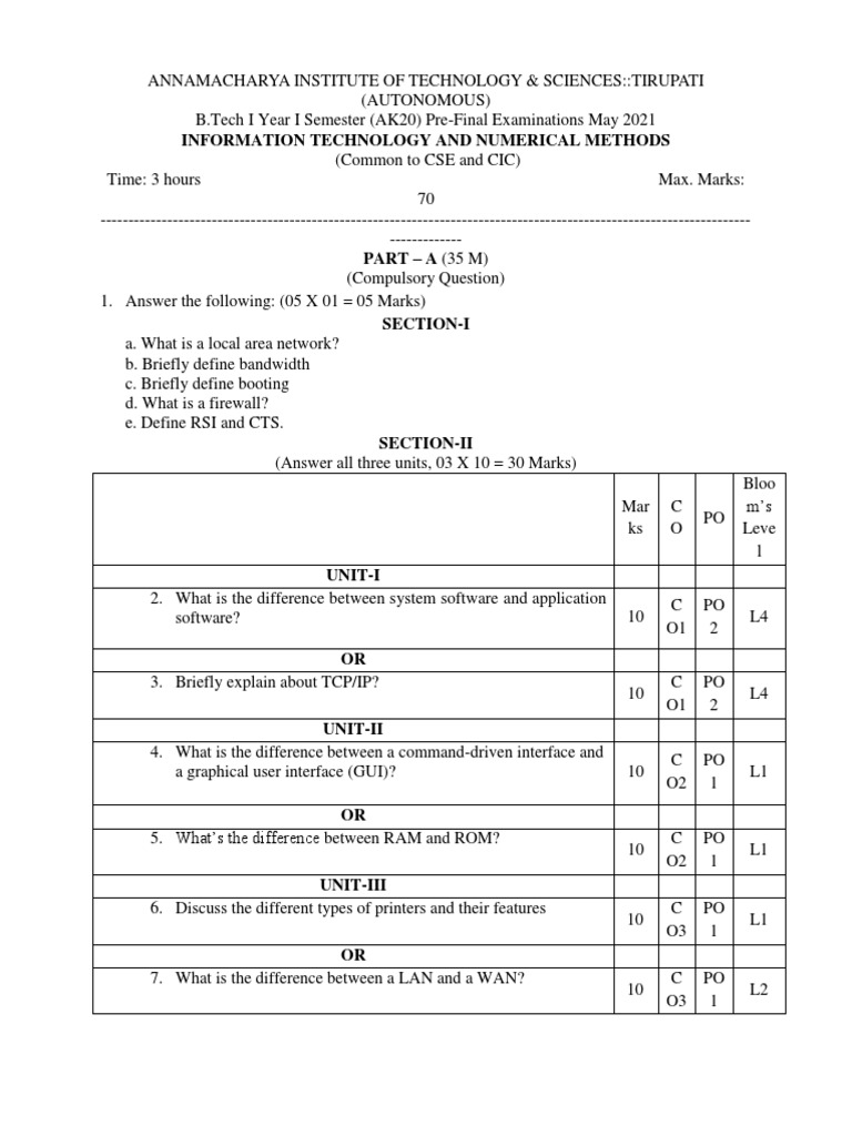 IT Numerical Methods Exam Paper 2021 | PDF | Mathematics Of Computing ...