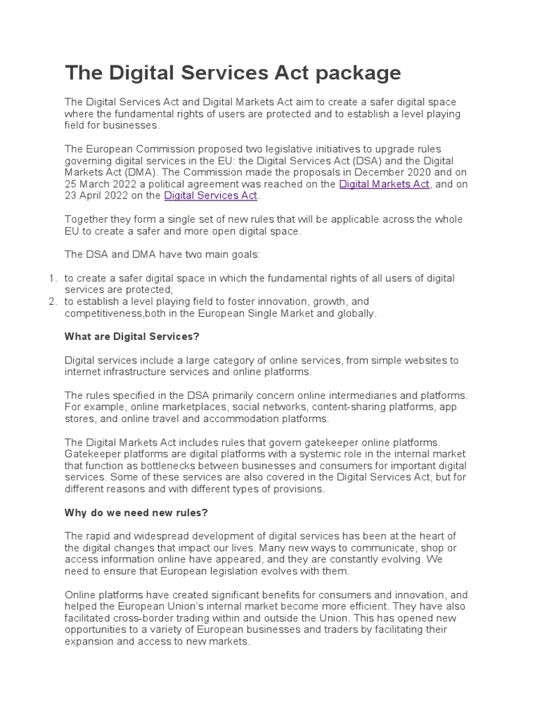 The Digital Services Act Package | PDF | Economies