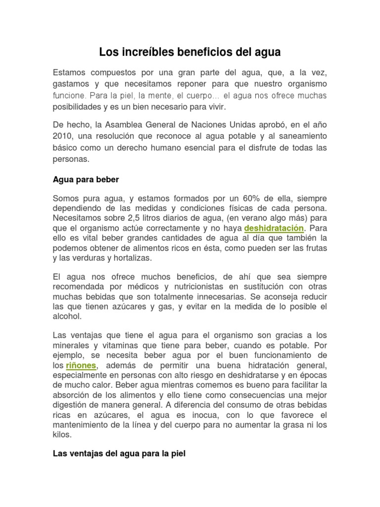 Los Increíbles Beneficios Del Agua | PDF | Agua | Alimentos