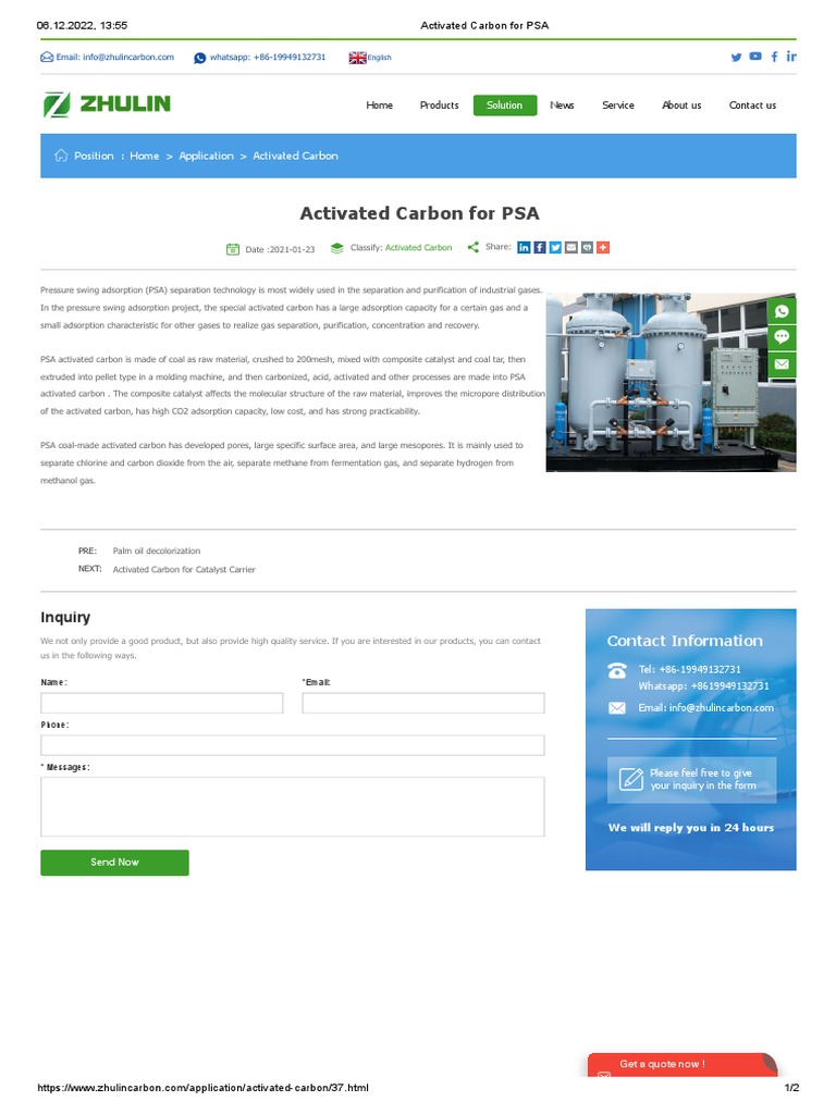 Activated Carbon For PSA | PDF | Adsorption | Applied And Interdisciplinary Physics