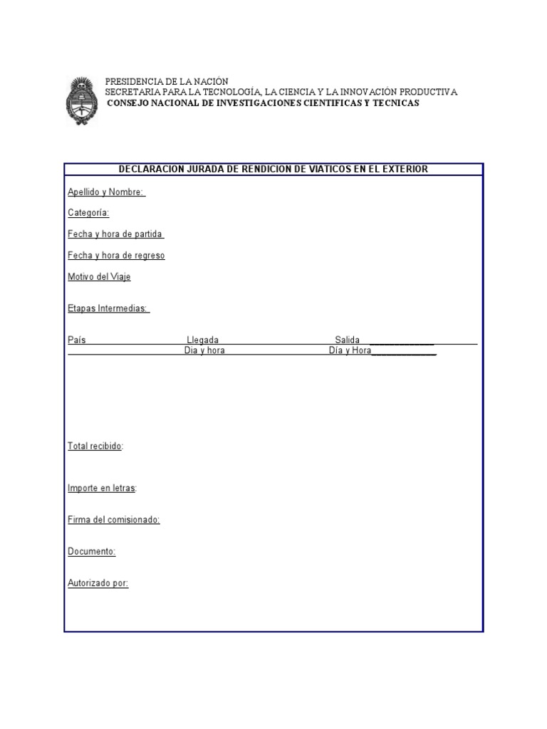 Formulario de Viáticos Exterior | PDF