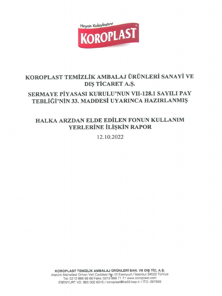 Halka Arzdan Elde Edilen Fonun Kullan - M Yerlerine - Li - Kin Rapor | PDF