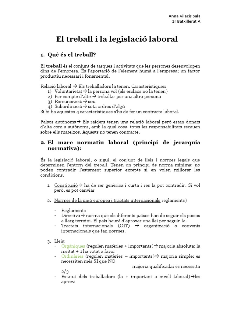 El Treball i La Legislació Laboral | PDF