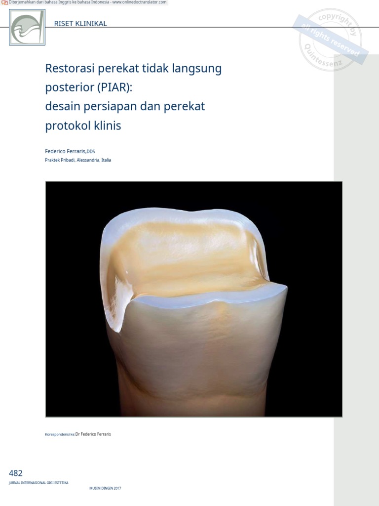 Posterior Indirect Adhesive Restorations - En.id - En.id | PDF