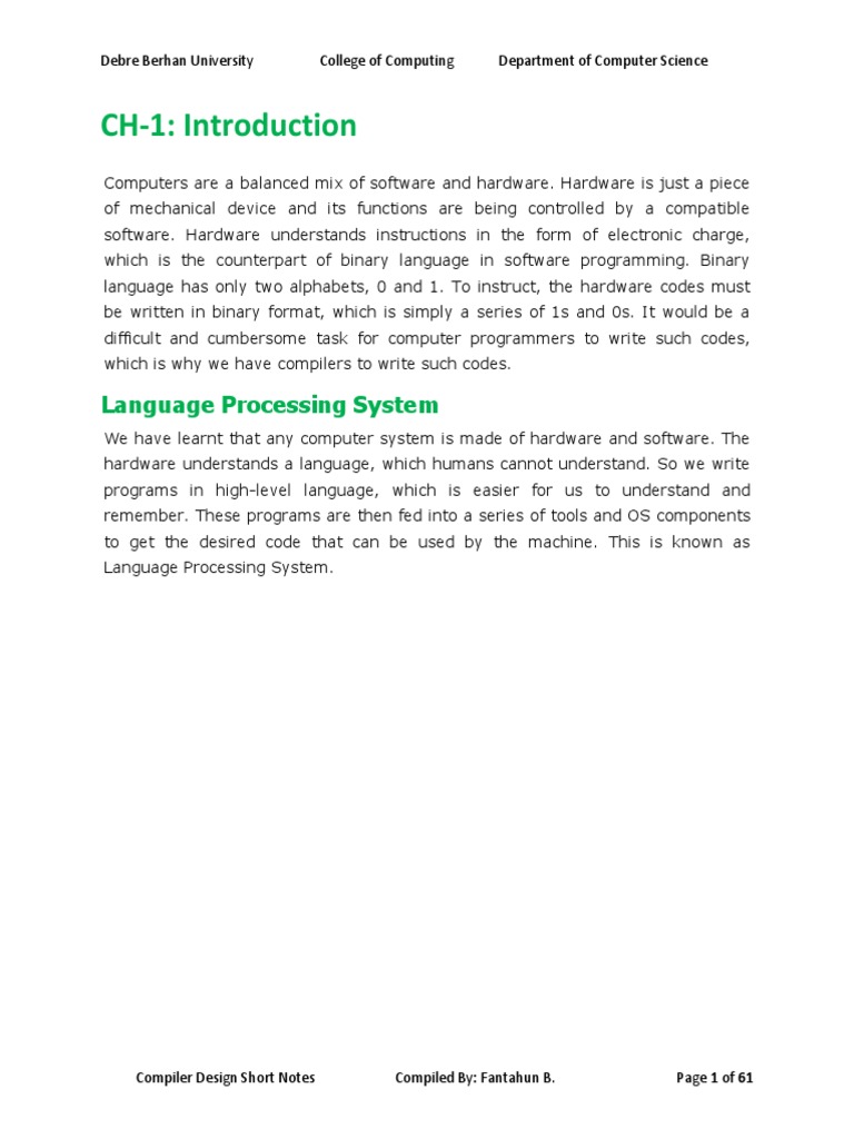 Compiler Design-Short Notes | PDF | Parsing | Compiler