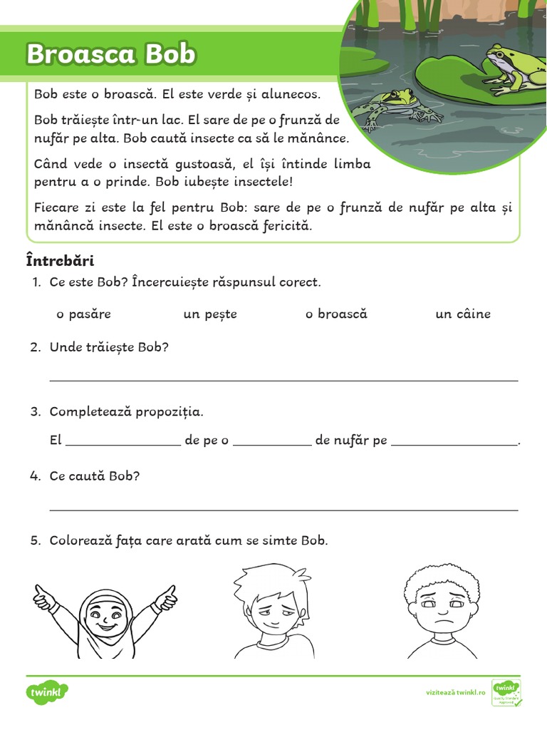 Fise de Lectura Cu Exercitii Pe Baza Textului Cls I | PDF