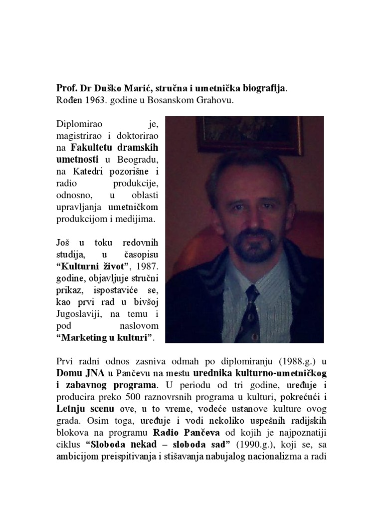 Dusko Maric Biografija | PDF