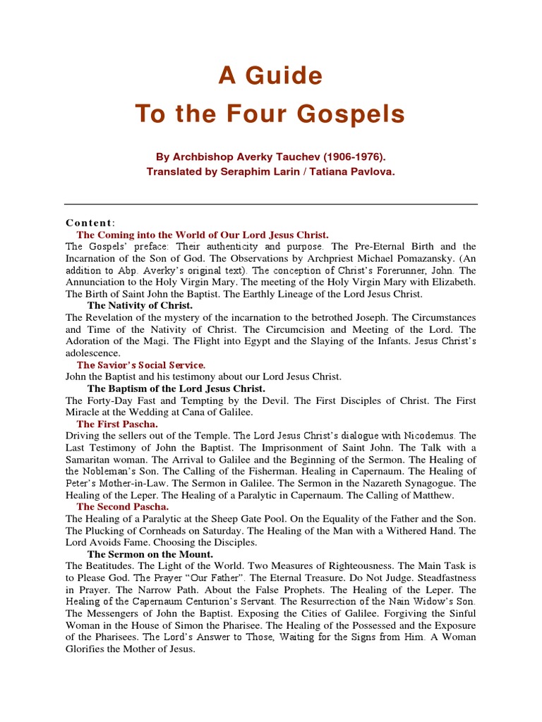 Archbishop Averky Tauchev - A Guide To The Four Gospels | PDF | Jesus ...
