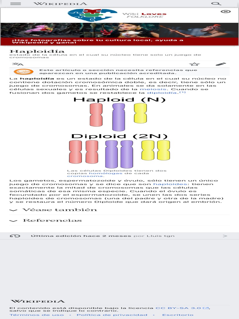 Haploidía - Wikipedia, La Enciclopedia Libre | PDF