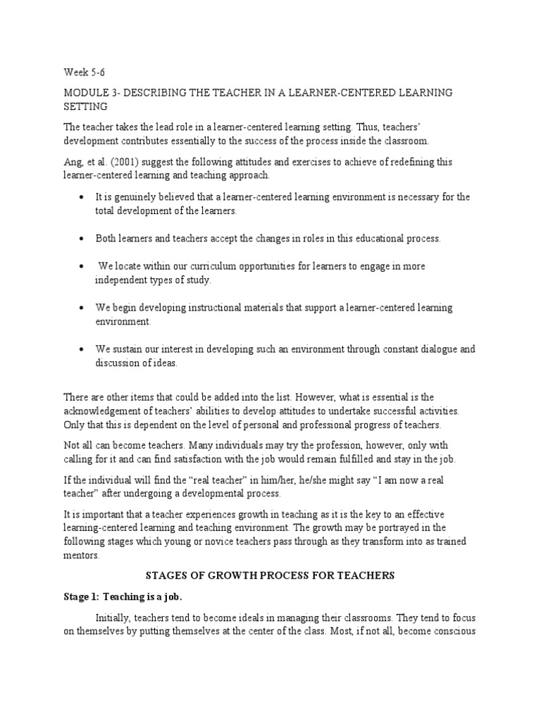 Module 3 Week 5 6 Facilitating Learner Centered Teaching | PDF | Teachers | Learning