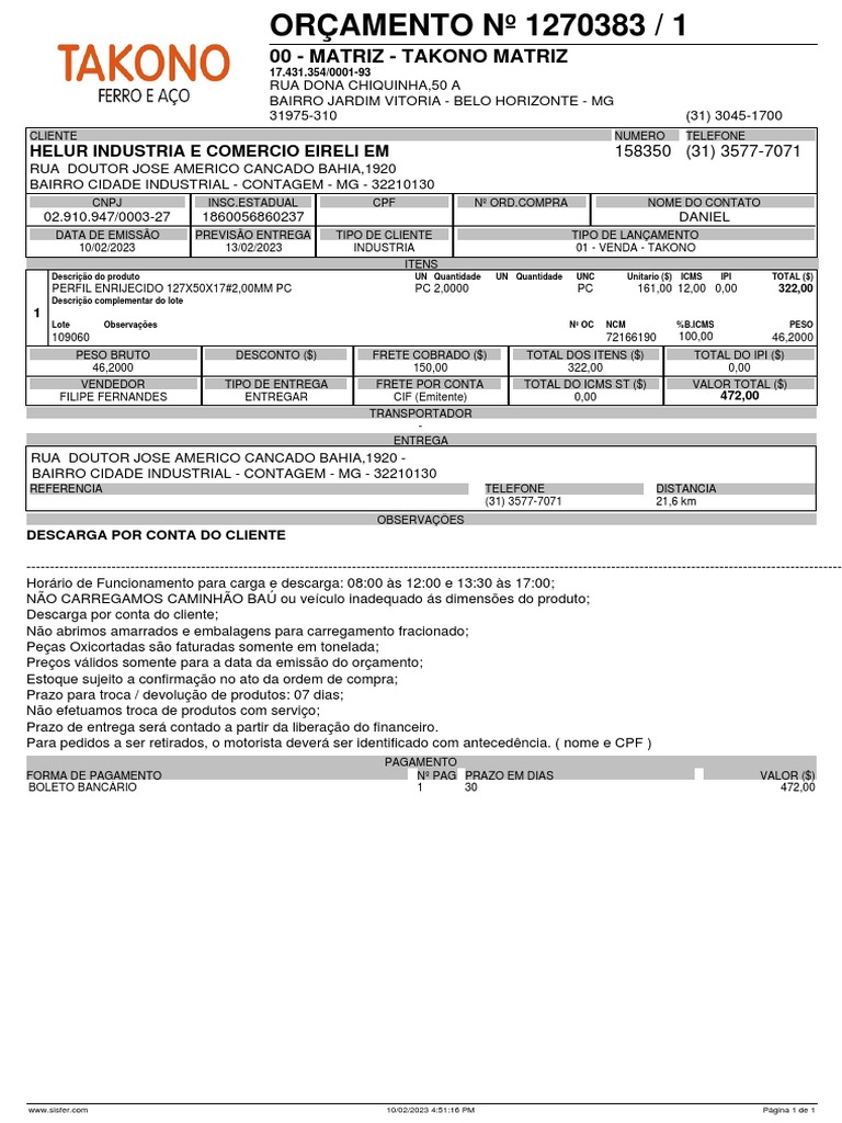 00 - Matriz - Takono Matriz: Helur Industria E Comercio Eireli em | PDF ...