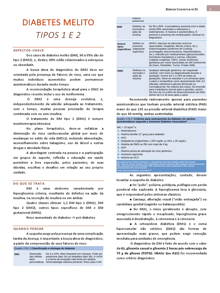 Diabetes Melito Tipos 1 e 2 | PDF | Diabetes | Hipoglicemia