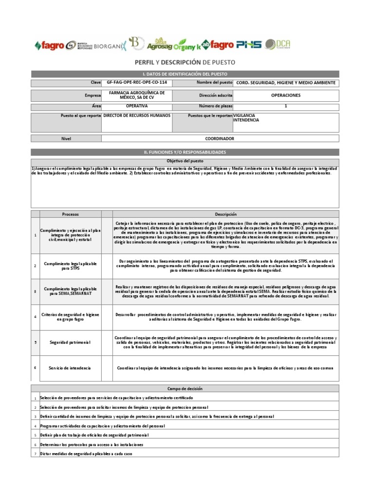 Perfil de Puesto Coordinador EHS | PDF | Residuos | Gestión de recursos humanos
