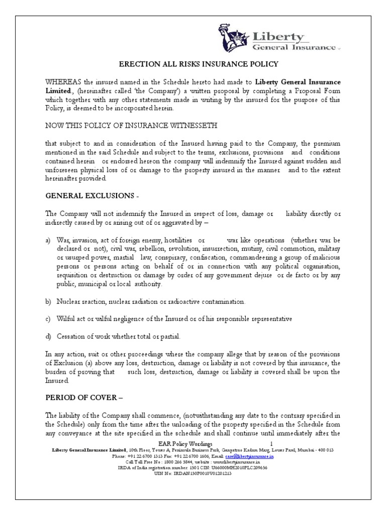 Insuring the Risks of Erecting Structures: An Analysis of an Erection ...