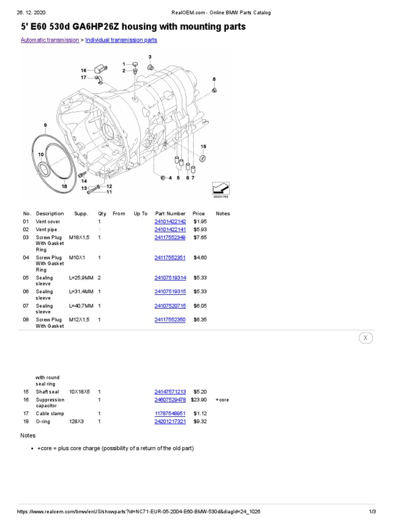 E60 530d GA6HP26Z Housing With Mounting Parts | PDF | Joining | Equipment