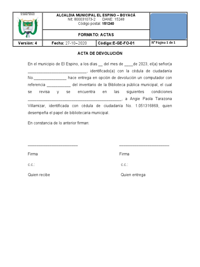 Acta de Devolución | PDF
