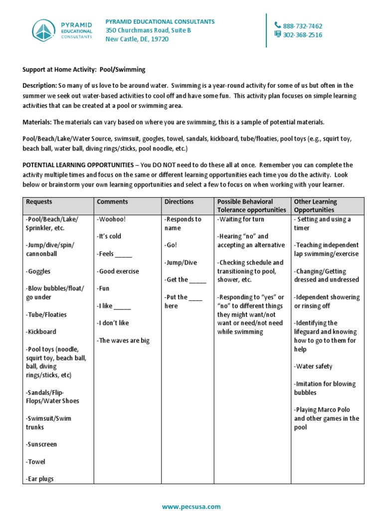 Swimming Activity Plan | Download Free PDF | Swimming | Sports