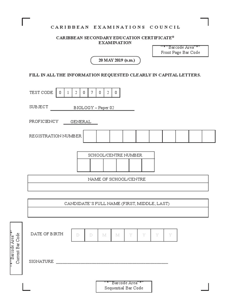 CSEC Biology Past Papers 2 - 2019 | PDF | Breathing | Meiosis