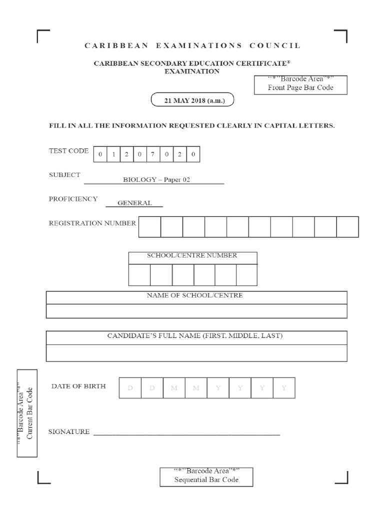 CSEC Biology Past Papers 2018 | PDF