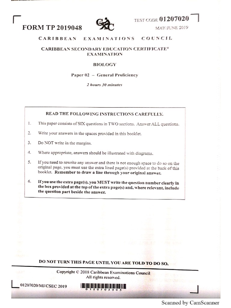 CSEC Biology Past Papers 2019 | PDF