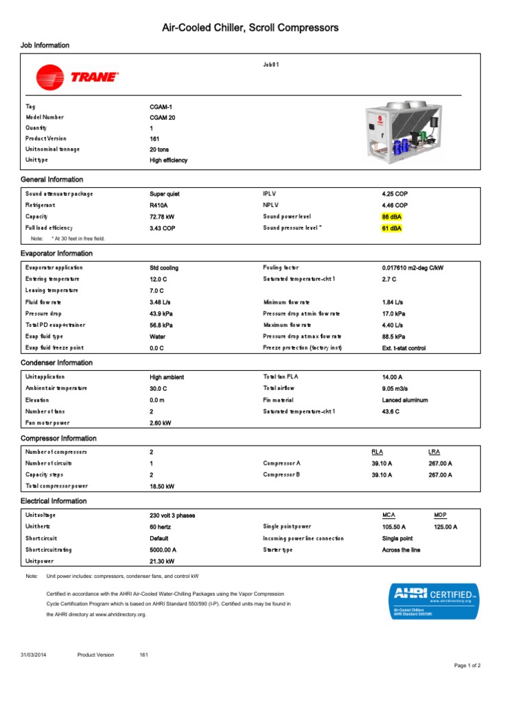 20-120 Ton Chiller (CGAM) Product Report | PDF | Applied And ...