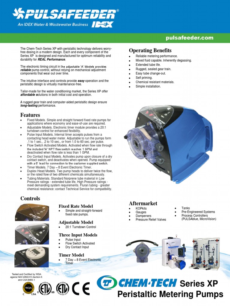 Chem Tech Series XP Specifications EN | PDF | Pump | Switch