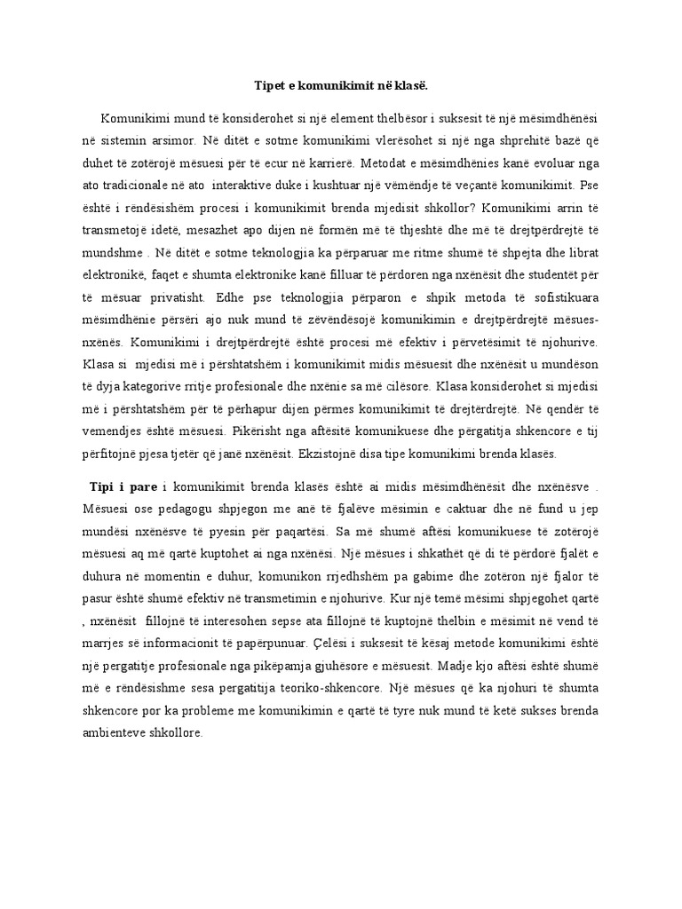Tipet e Komunikimit Në Klas ORIGJINALE | PDF