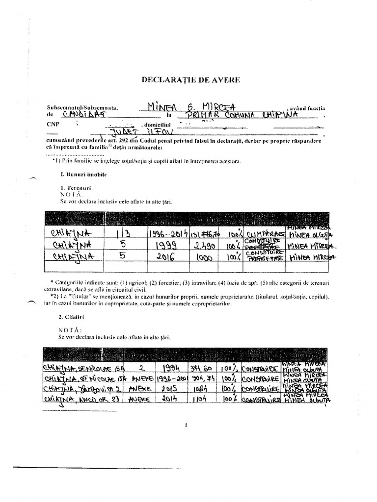 Declaratie Avere Mircea Minea | PDF