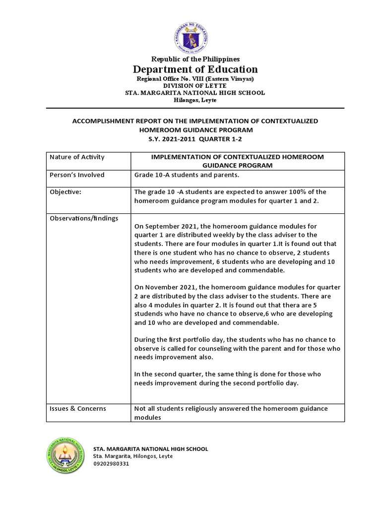 Accomplishment Report HGP | PDF | Schools | Educational Institutions