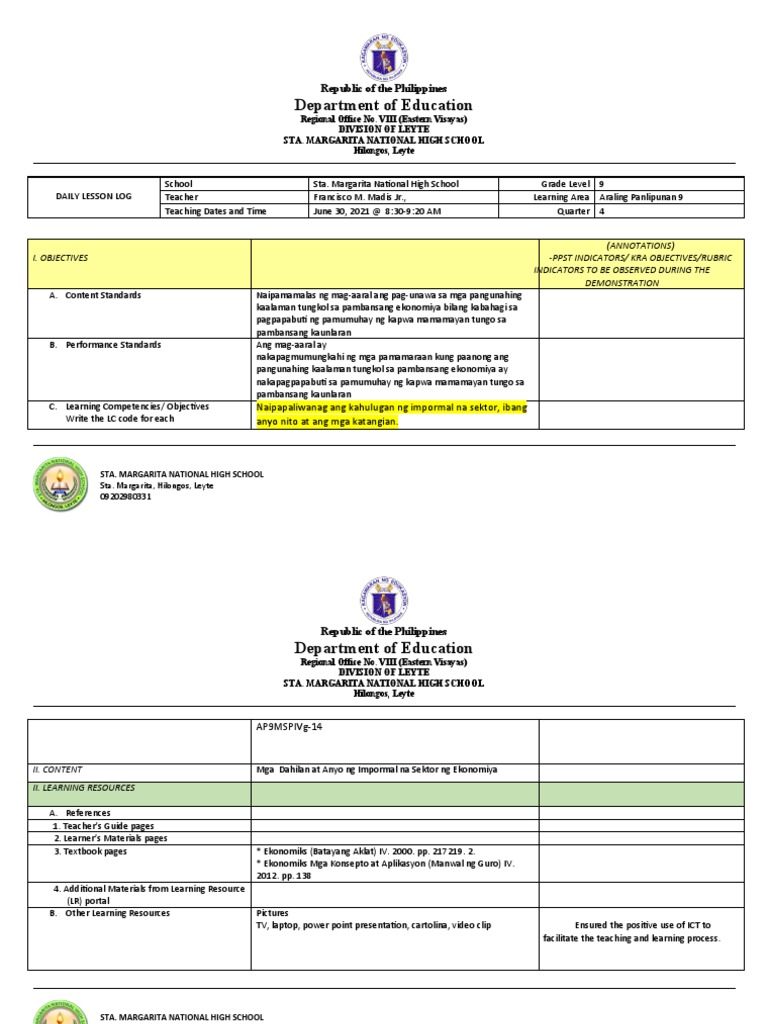 Cot 2, DLL For 2020-2021 | PDF | Educational Technology | Learning