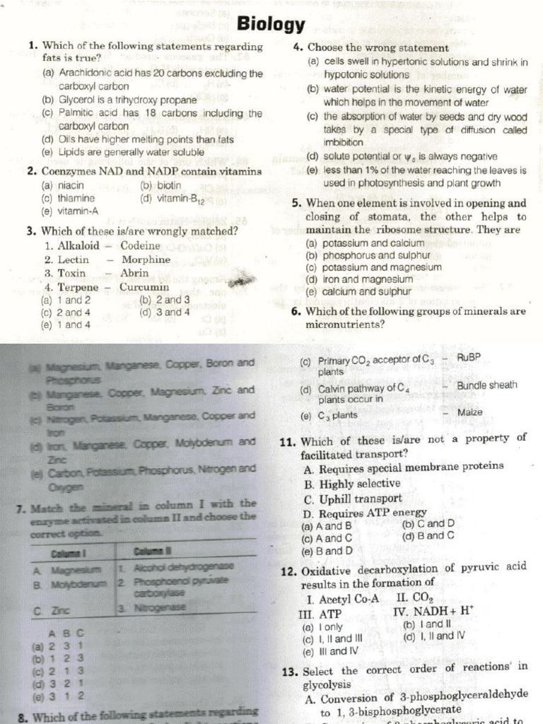 KEAM 2014 Medical Entrance Biology Question Paper | PDF