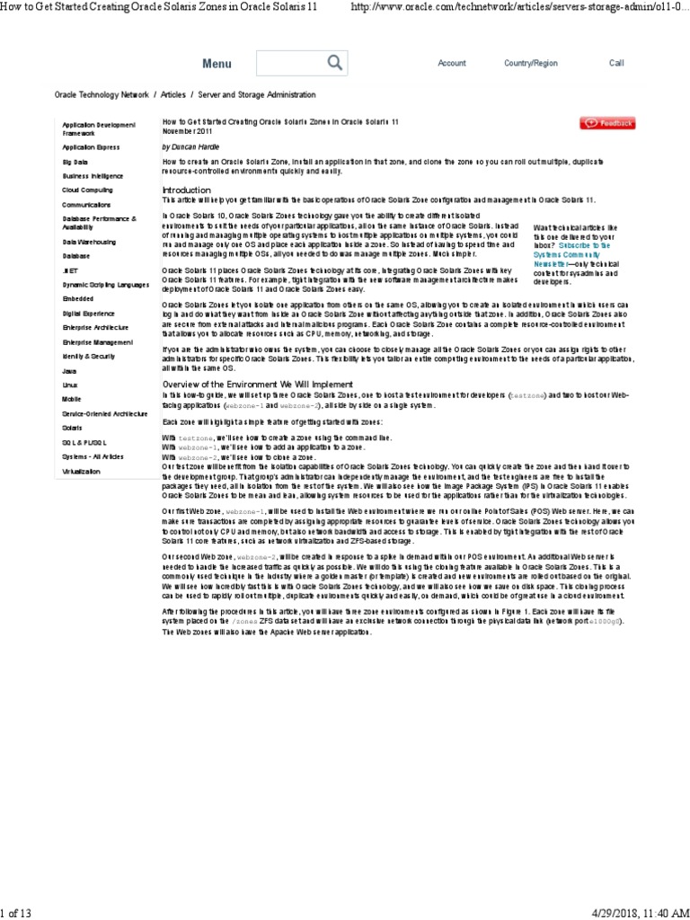 How To Get Started Creating Oracle Solaris Zones In Oracle Solaris 11 5576