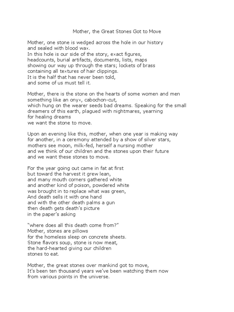 Mother The Great Stones Got To Move | PDF