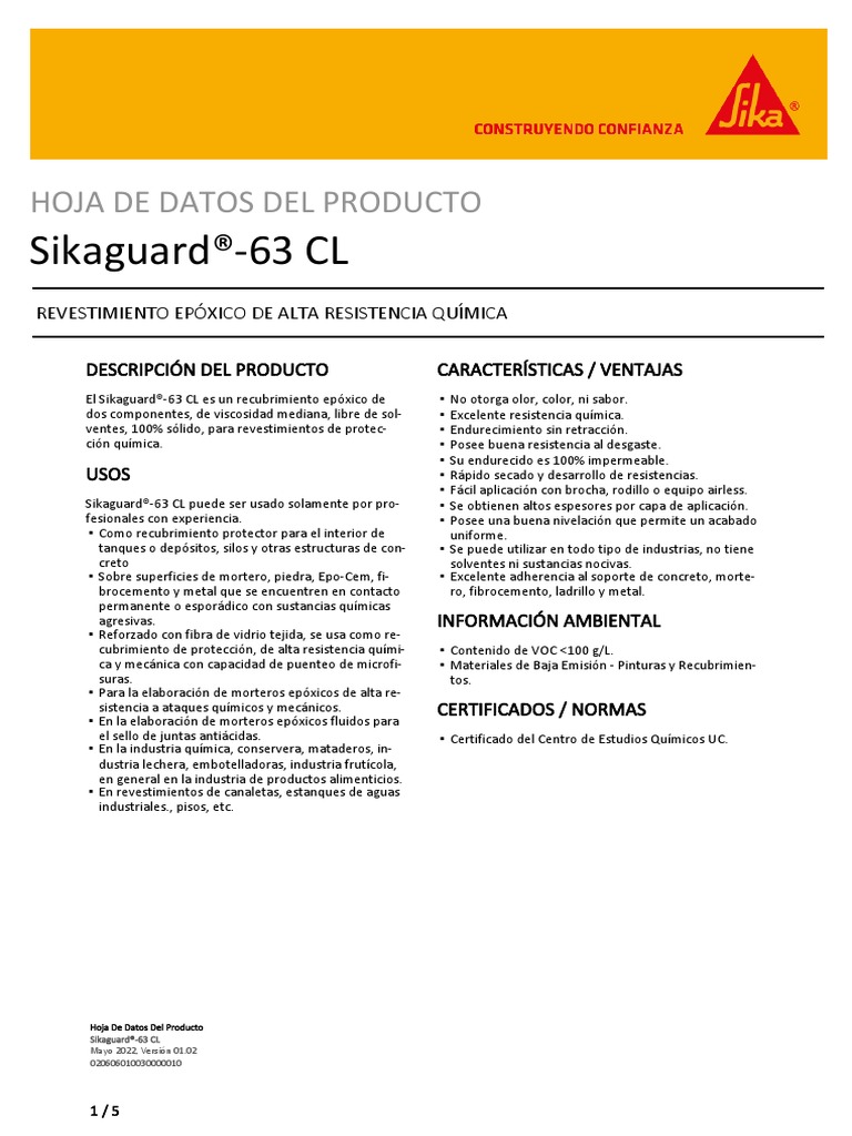 Sikaguard 63 CL | PDF | Hormigón | Revestimiento
