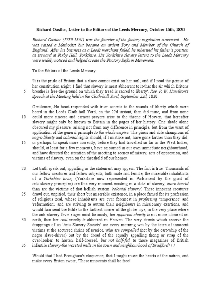 Oastler's Plea Against Child Labor | PDF | Religion & Spirituality