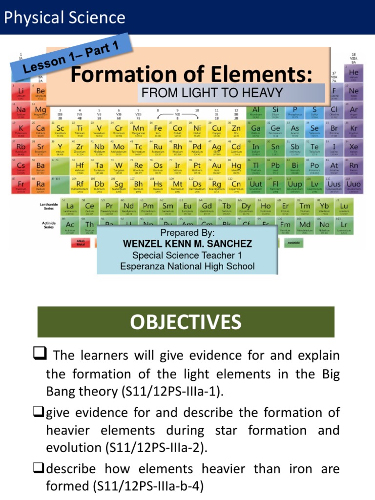 PS - Lesson 2 - Part 1 - Formation of Elements | PDF | Chemical ...