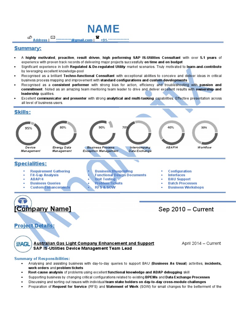 SAP Is Utilities Sample Resume 1 | PDF | Business | Computers