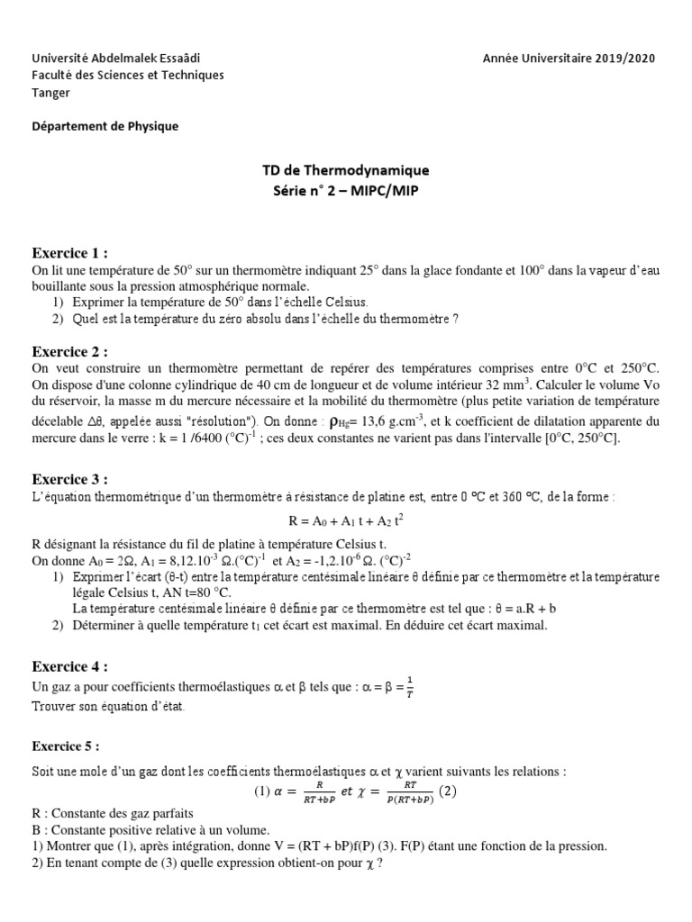 TD 2 Mip - Mipc 2020 | PDF | Thermomètre | Capacité thermique