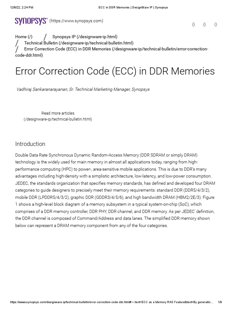 ECC in DDR Memories - DesignWare IP - Synopsys | PDF | Error Detection ...