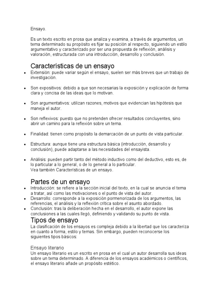 Características y tipos de ensayo | PDF | Ensayos
