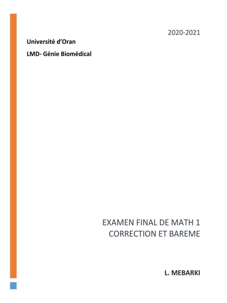 Examen Et Correction Math 1 | PDF | Analyse mathématique | Mathématiques
