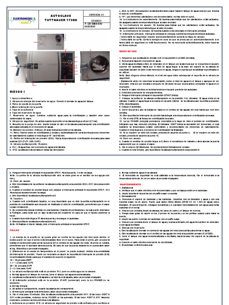 Autoclave Tuttnauer 1730M | PDF