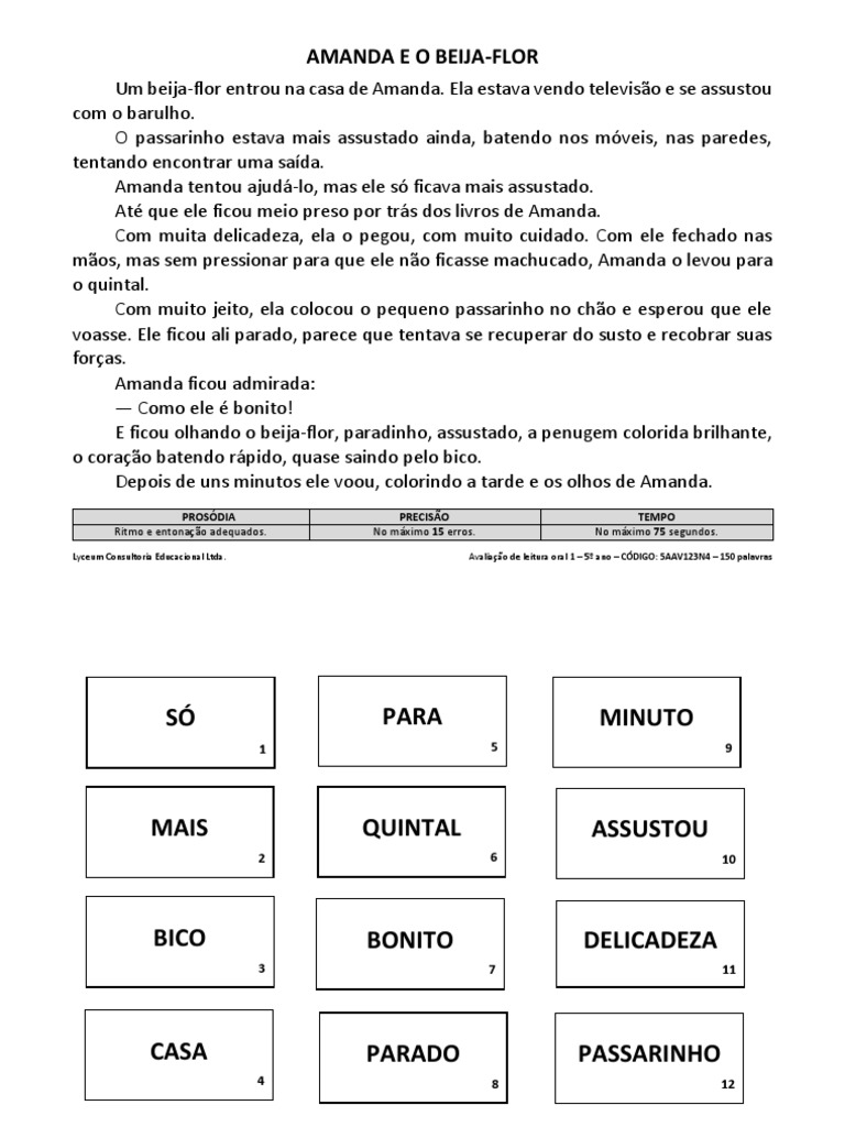 5 Ano Av1 Leitura Oral 2023 | PDF
