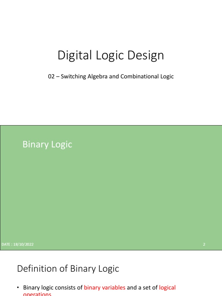 Lecture 02 Switching Algebra And Combinational Logic Pdf Logic Gate Boolean Algebra