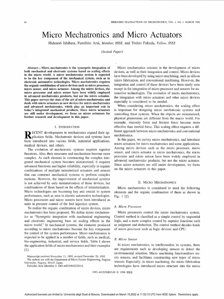 Advancements in Micro Mechatronics | PDF | Electric Motor | Actuator