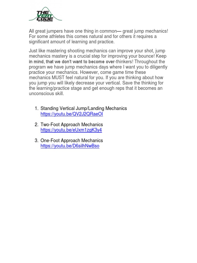 Jump Mechanics Vert Code Bodyweight Videos | PDF