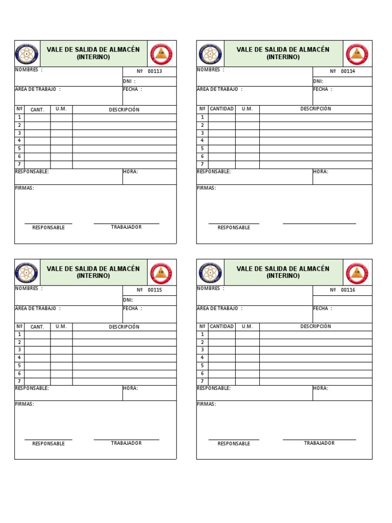 Formato de Vales de Salida de Almacén | PDF