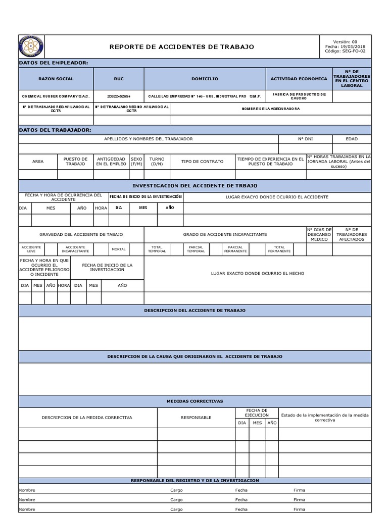 Seg-Fo-2 Registro de Accidentes de Trabajo | PDF | Empleo | Labor Seg-Fo-2 Registro de Accidentes de Trabajo | PDF | Empleo | Labor