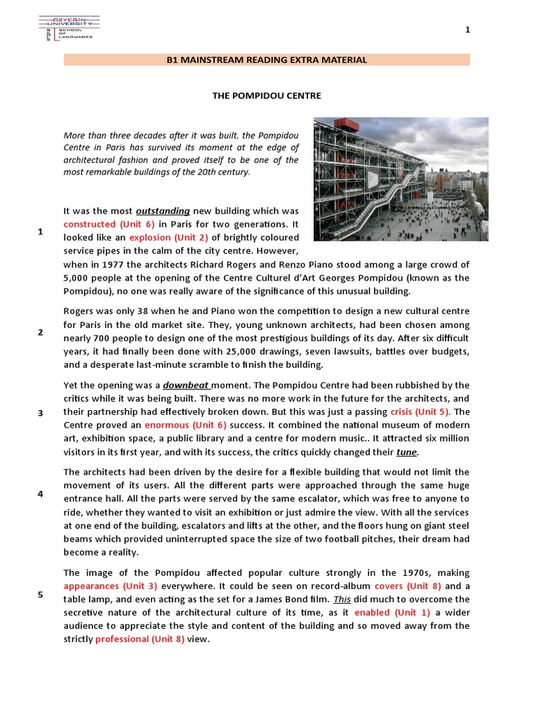 b1 Extra Reading - The Pompidou Centre | PDF