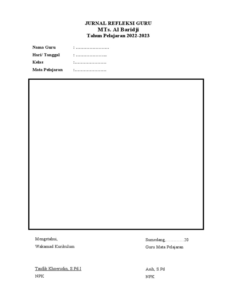 Form Jurnal Refleksi Guru | PDF